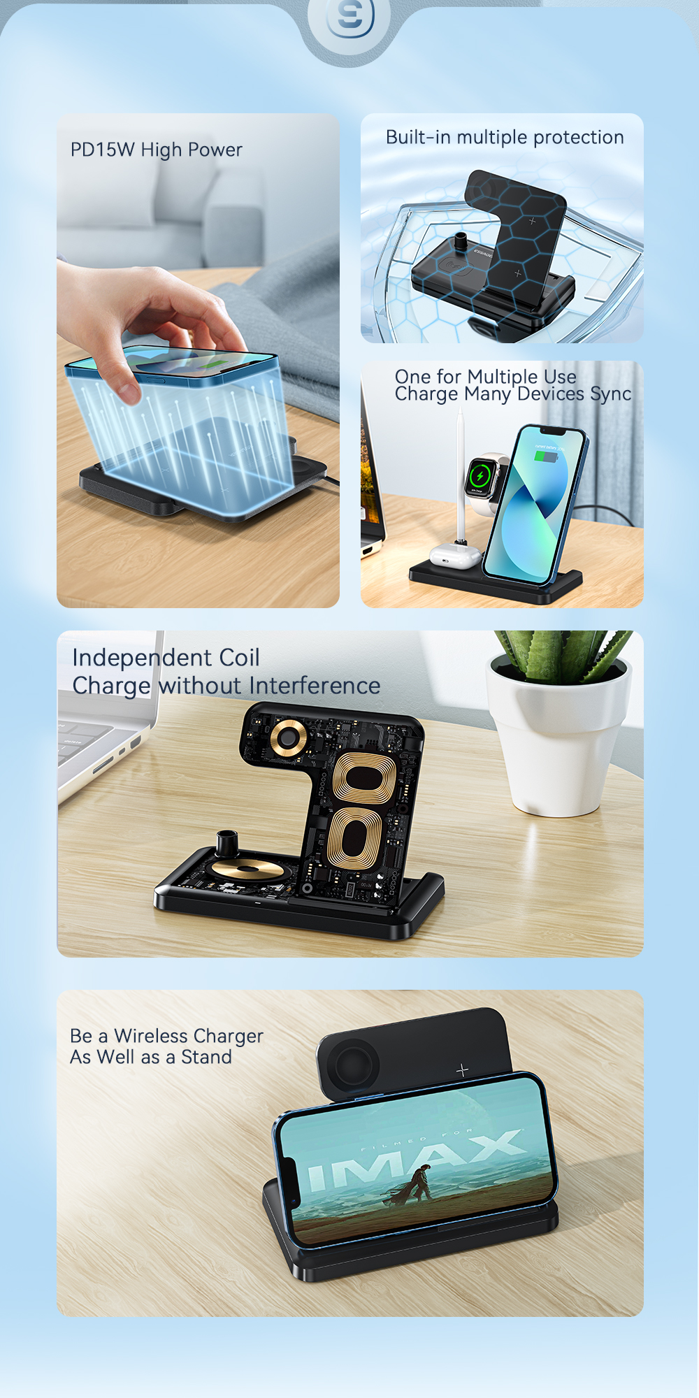 Essager Magnetic 4 In 1 Wireless Charger Stand Charging Station Dock ...