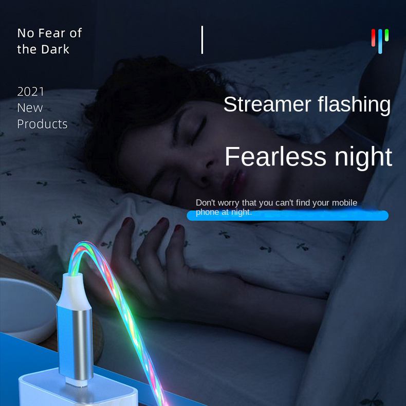 20W PD Streamer Fast Charging Cable 5A USB Colorful Flowing Light ...
