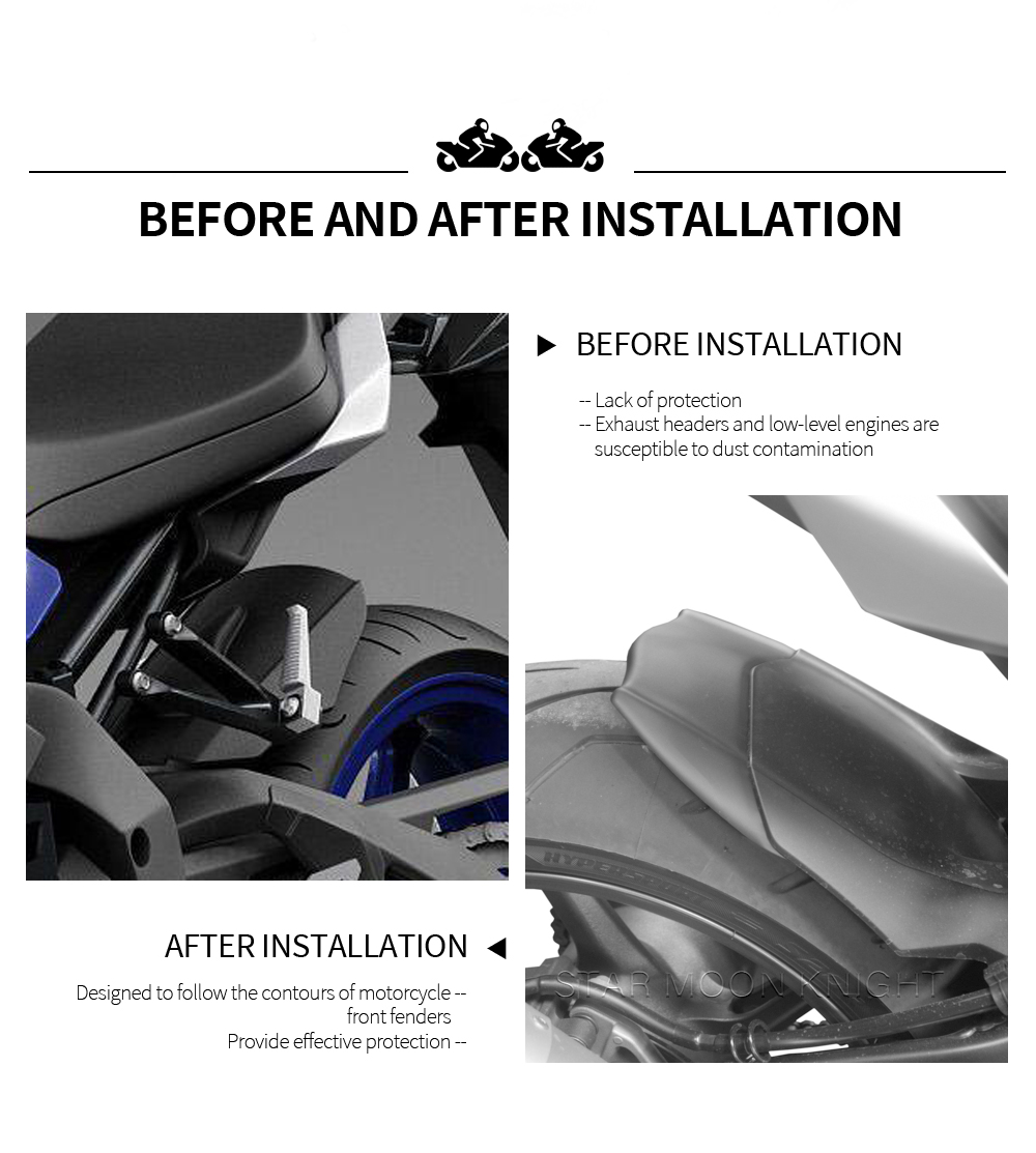 Motorcycle Rear Fender Mudguard Extender Hugger Extension For Yamaha MT ...