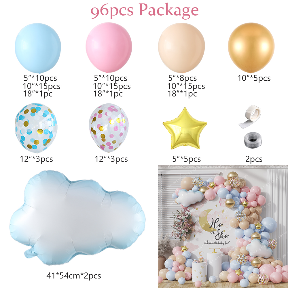 96pcs/set Pink Blue White Cloud Balloon Chain Boys Girls Birthday ...