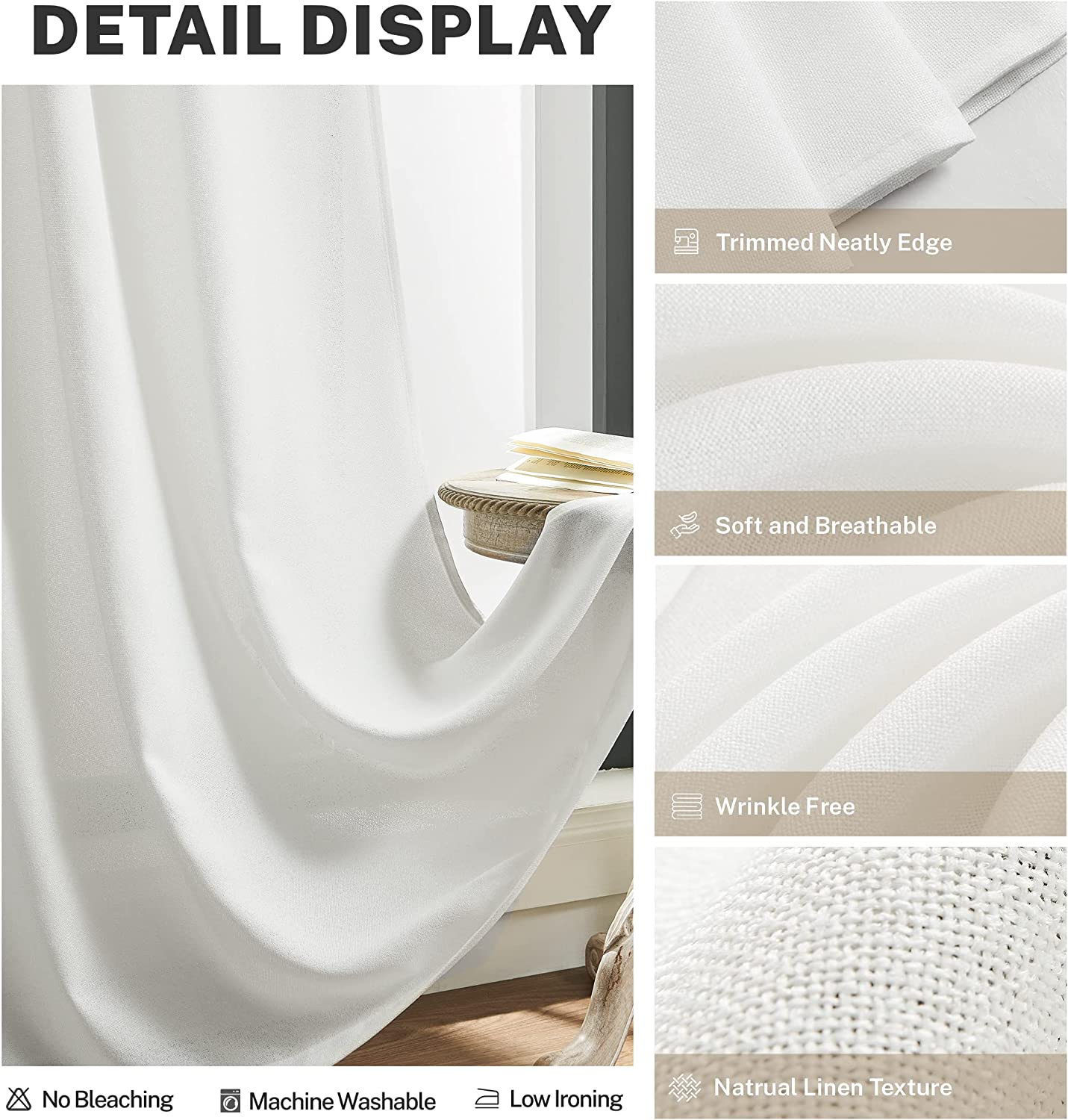 Linen-Look Sheer Curtain Magaan Malinis na Tirahan Window Cover ...