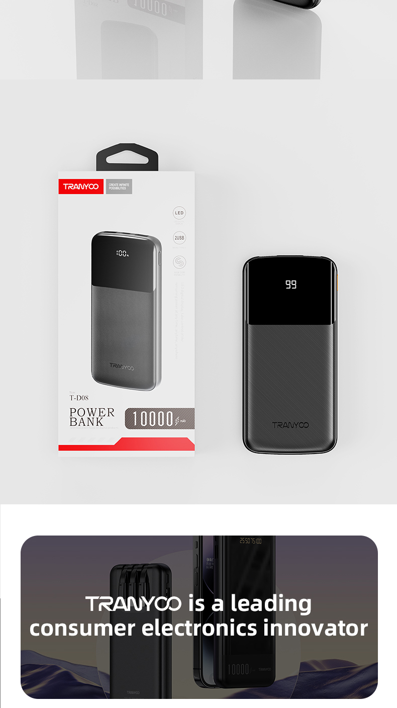 Tranyoo D08 10000mAh Powerbank Original 2.1A Fast Charge Stylish Patterns Slim And Portable ...