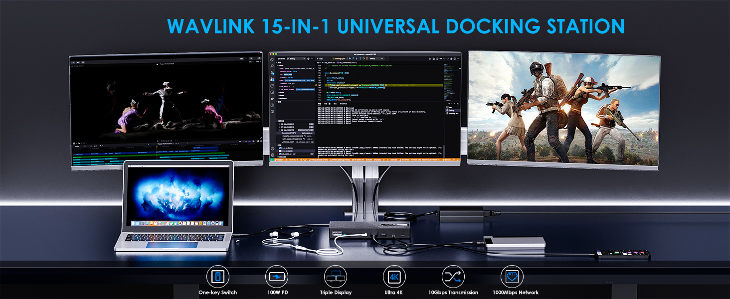Wavlink Triple Display Universal Docking Station 15-in-1 USB-C ...