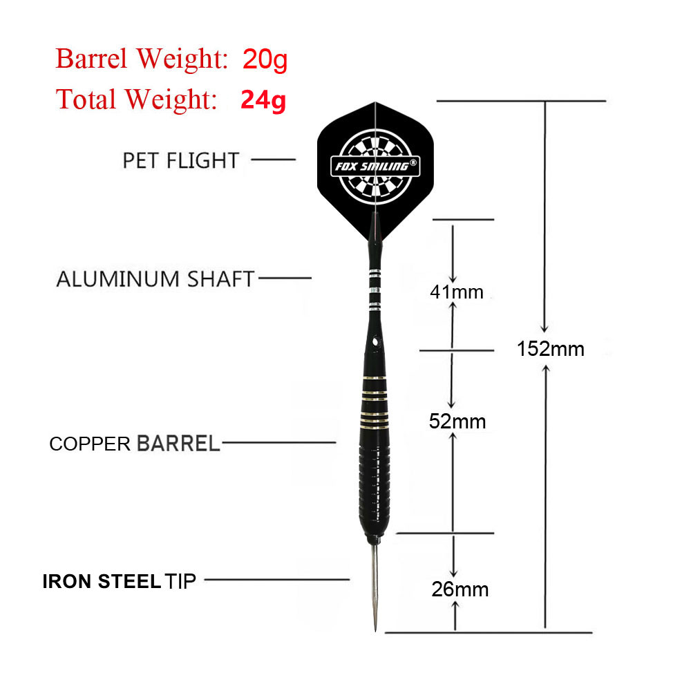 FOX SMILING 3pcs/set Professional Dart Pin 20g 22g 24g Black Golden ...