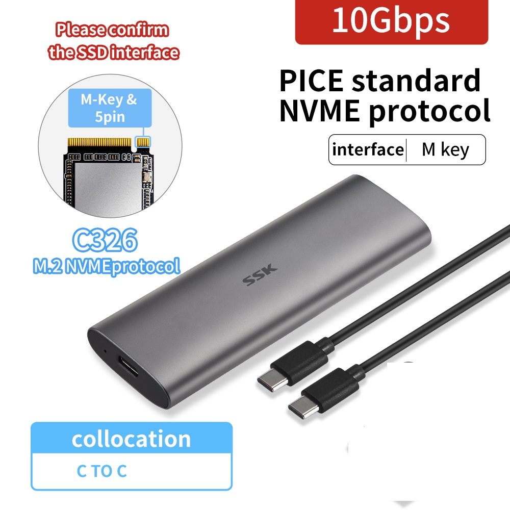 SSK M.2 SSD Enclosure NVME Enclosure USB C SSD Case NVME Enclosure 2242 ...