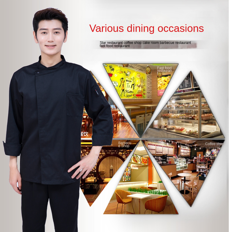 Ready Stock Uniform chef long-sleeved male breathable white chef ...