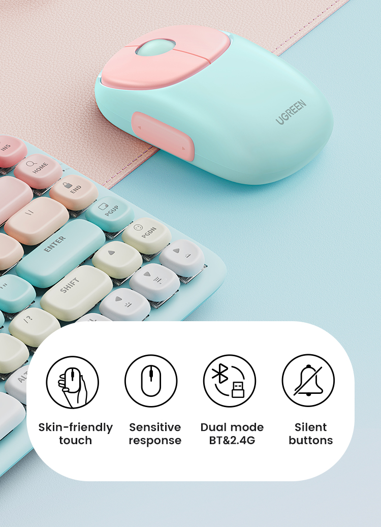 UGREEN Mouse Quiet 2.4G Bluetooth Rechargeable Wireless Mouse Ergonomic ...