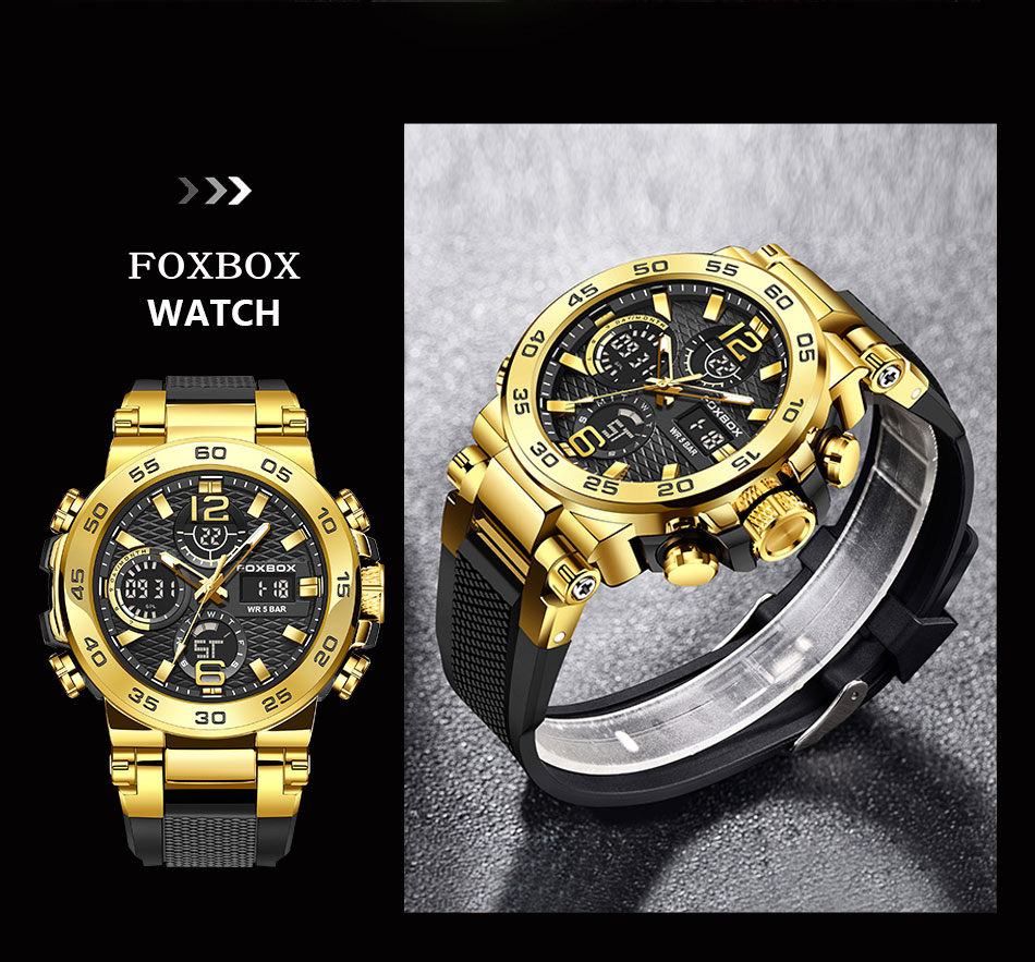 FOXBOX Men Watches LED Waterproof Fashion Sport Electronic Silicone ...