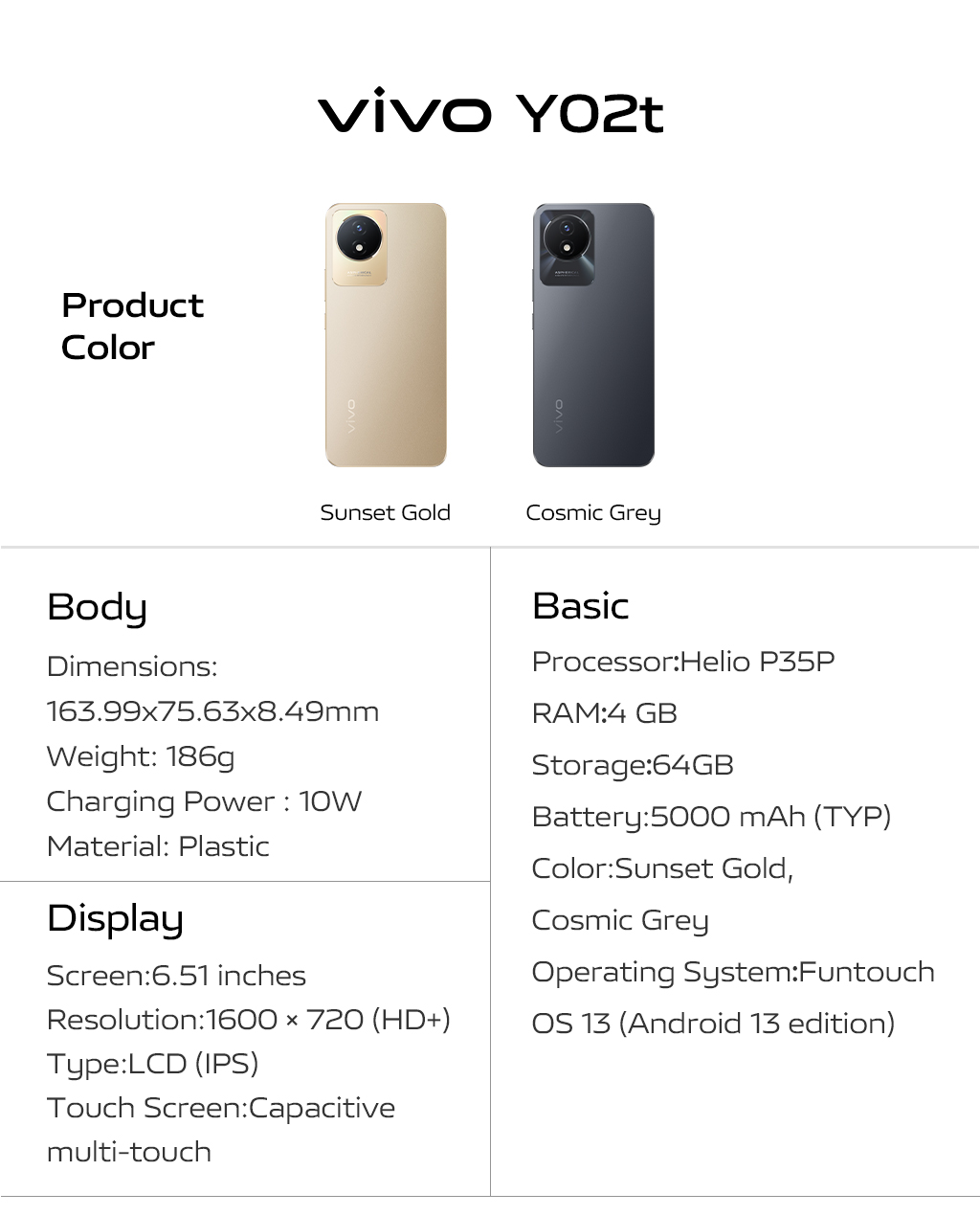 vivo Y02t | 64GB ROM+1TB Expandable storage | 5000mAh battery + fast ...