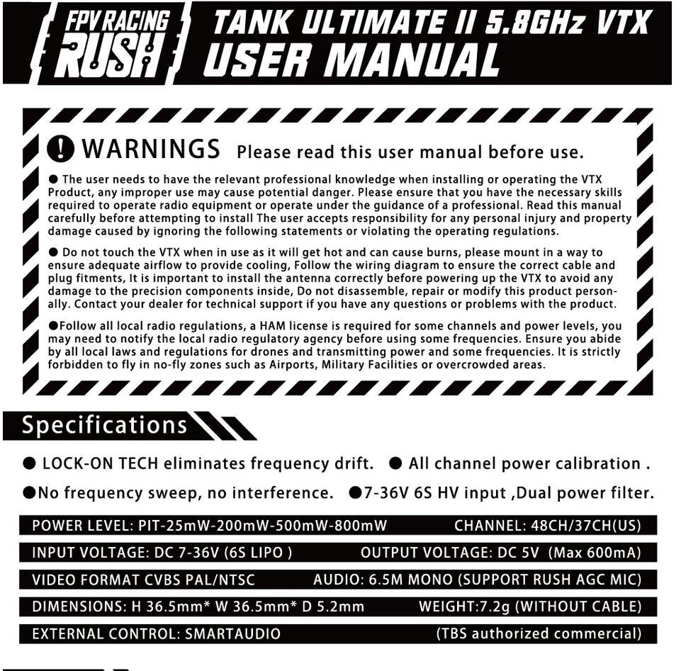 RUSHFPV RUSH Tank II Ultimate VTX 5.8G 48CH RaceBand Pitmode 25mW 200mW ...