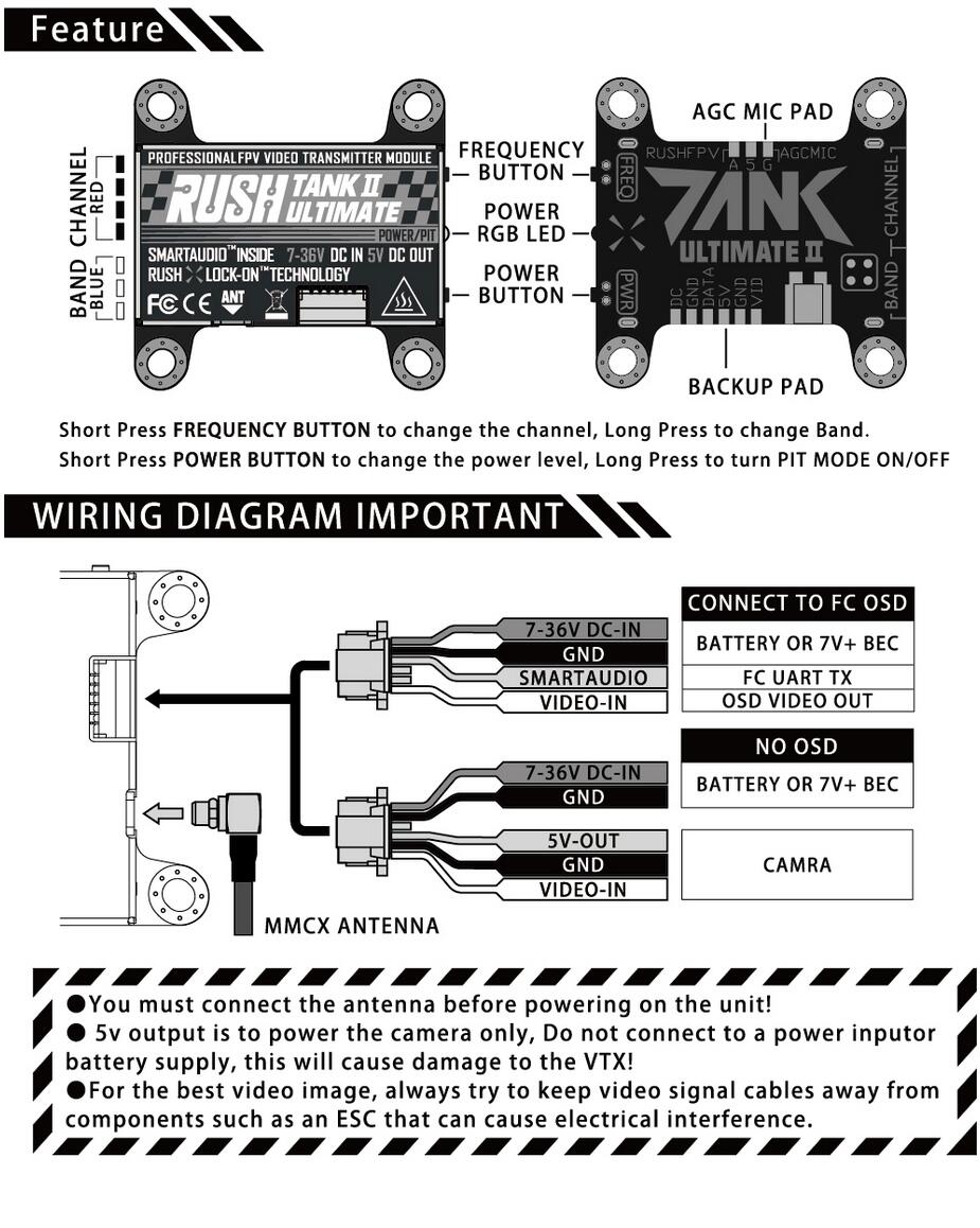 RUSHFPV RUSH Tank II Ultimate VTX 5.8G 48CH RaceBand Pitmode 25mW 200mW 500mW 800mW Adjustable ...