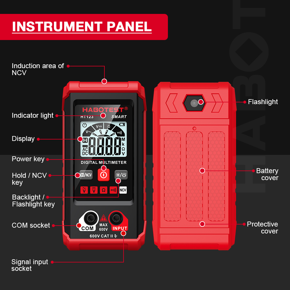 HABOTEST HT123 Digital Multimeter 600V AC/DC 4000 Counts High-Precision ...