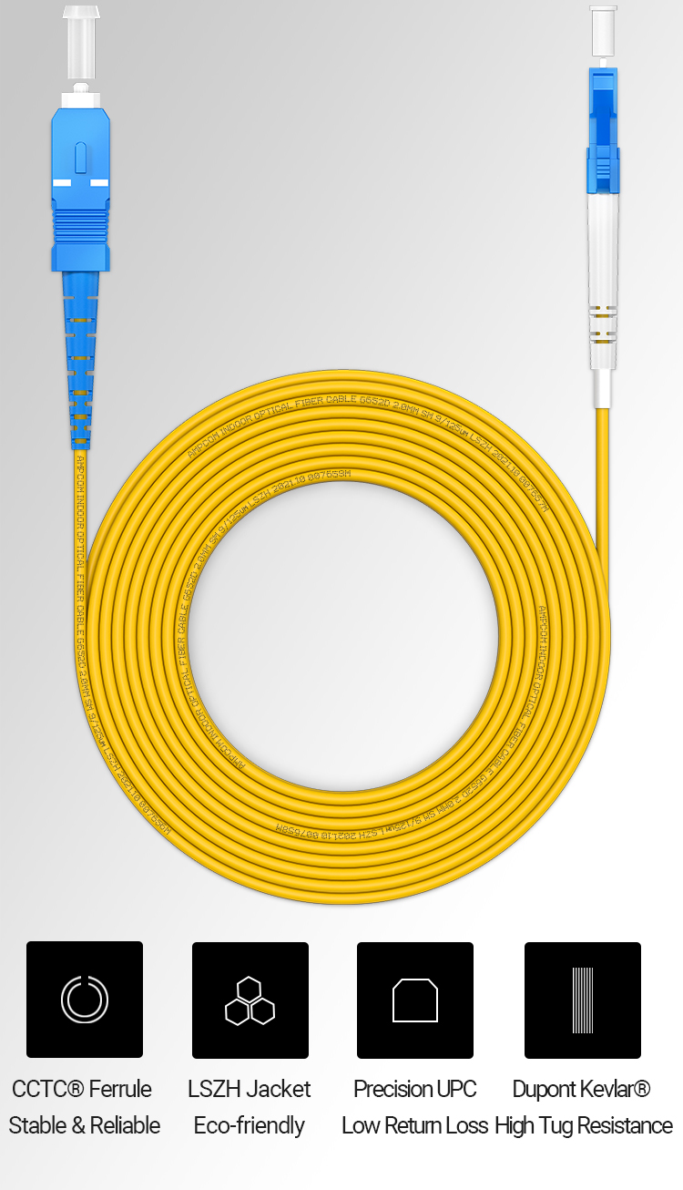 AMPCOM LC-SC Fiber Patch Cable Simplex 9/125 LC/UPC to SC/UPC ...