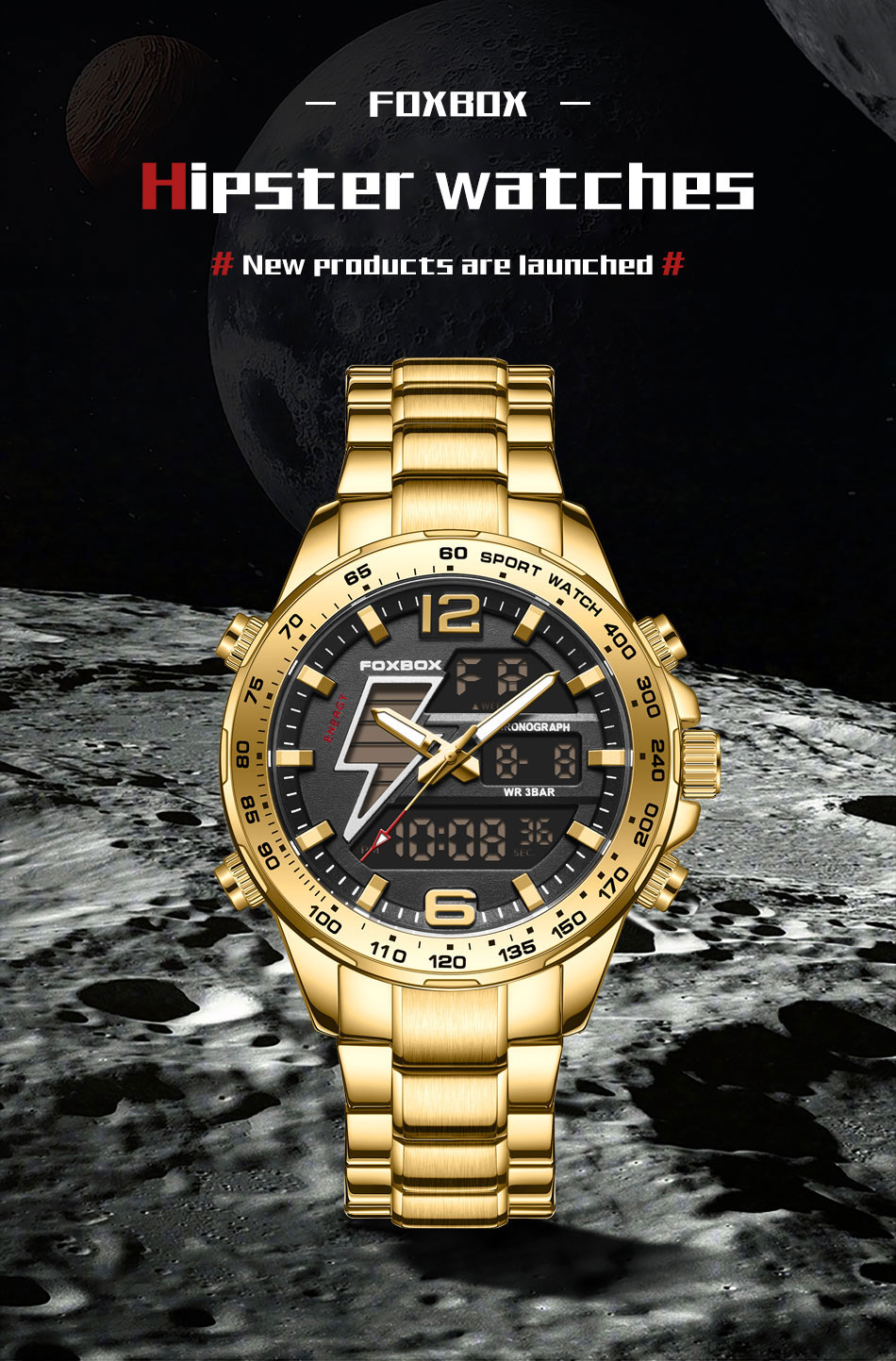 FOXBOX Watches For Men Original Quartz Stainless Steel Waterproof Gold ...