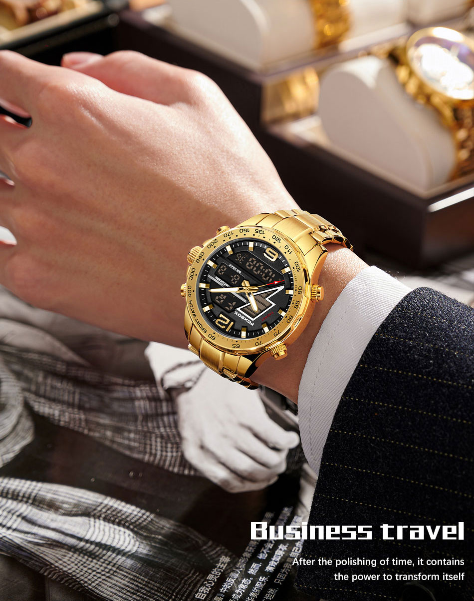 FOXBOX Watches For Men Original Quartz Stainless Steel Waterproof Gold ...