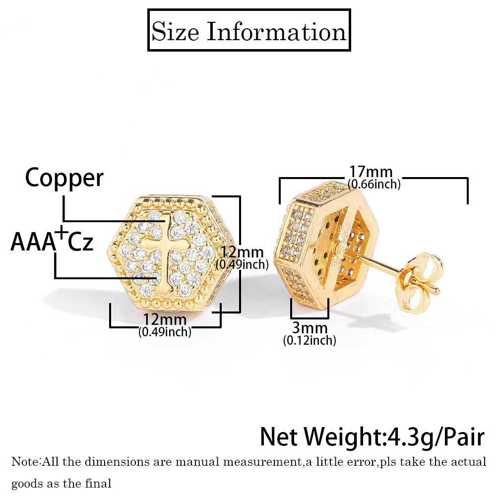 Iced Out Zircon Cross Stud Earrings For Men Women Punk Crystal Gold ...