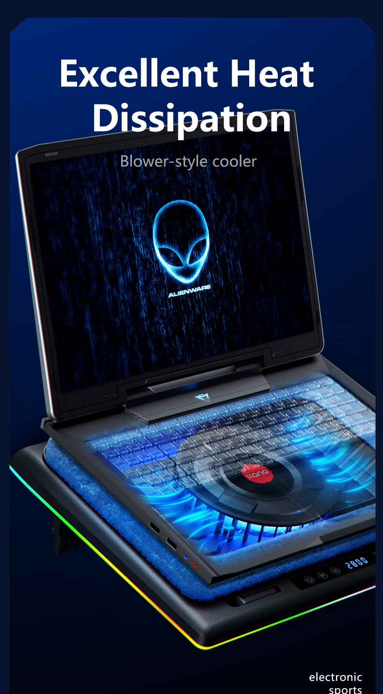 Llano V12 Powerful Turbo-Fan (2800 RPM) RGB Laptop Cooler with ...
