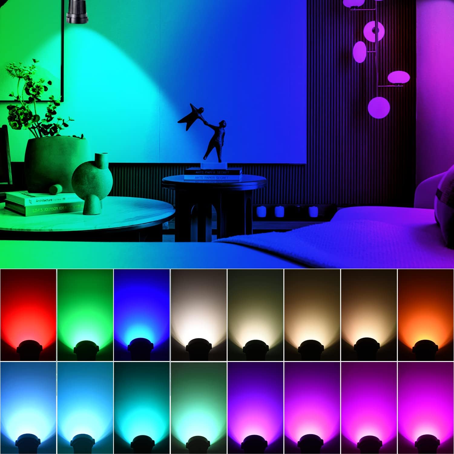 LED Spot Lights Indoor 6W RGBW Color Changing Up Lights Indoor Remote ...