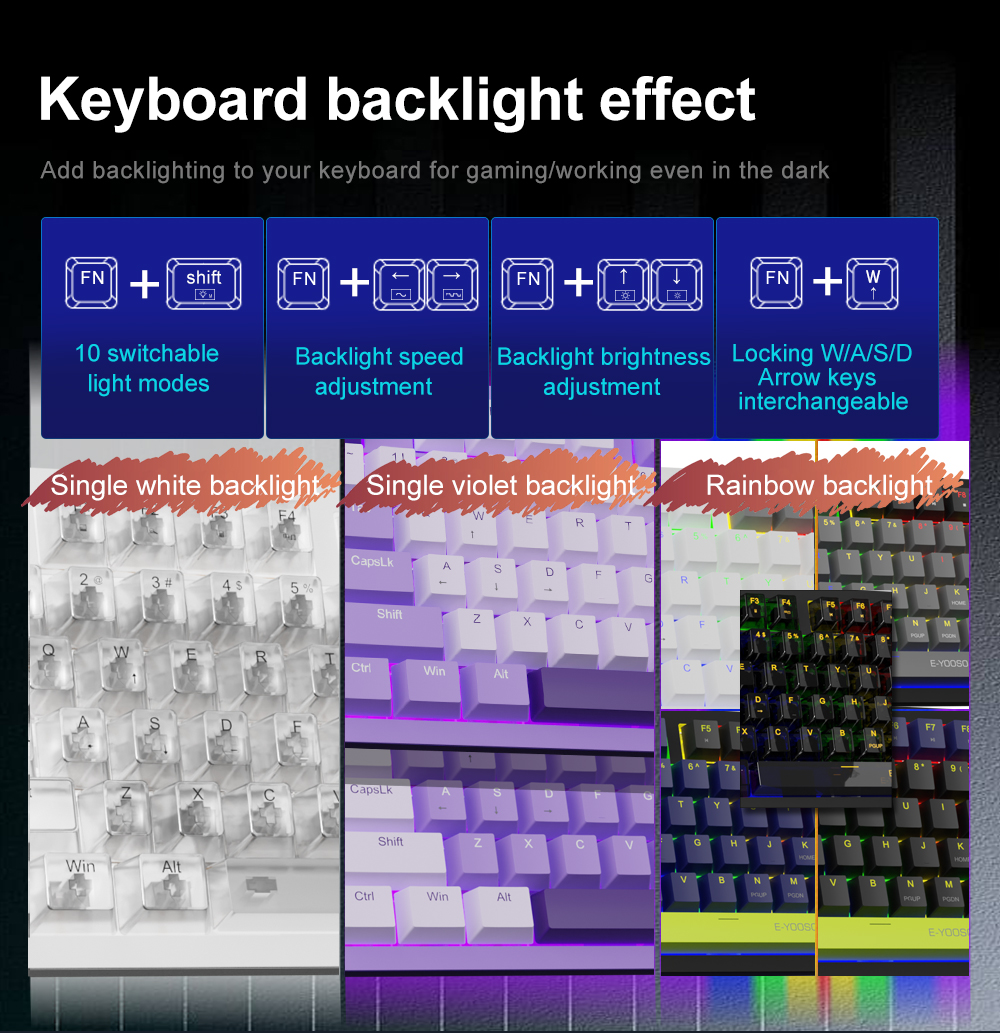 E-YOOSO Z94 USB Mechanical Gaming Keyboard Wired Monochrome Backlit 94 ...
