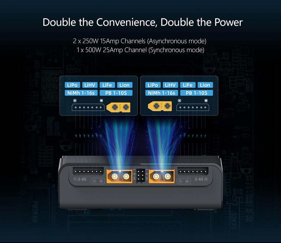 ToolkitRC M6D 500W 15A DC Dual Channel MINI Smart Charger Discharger with Power Supply For 1-6S ...