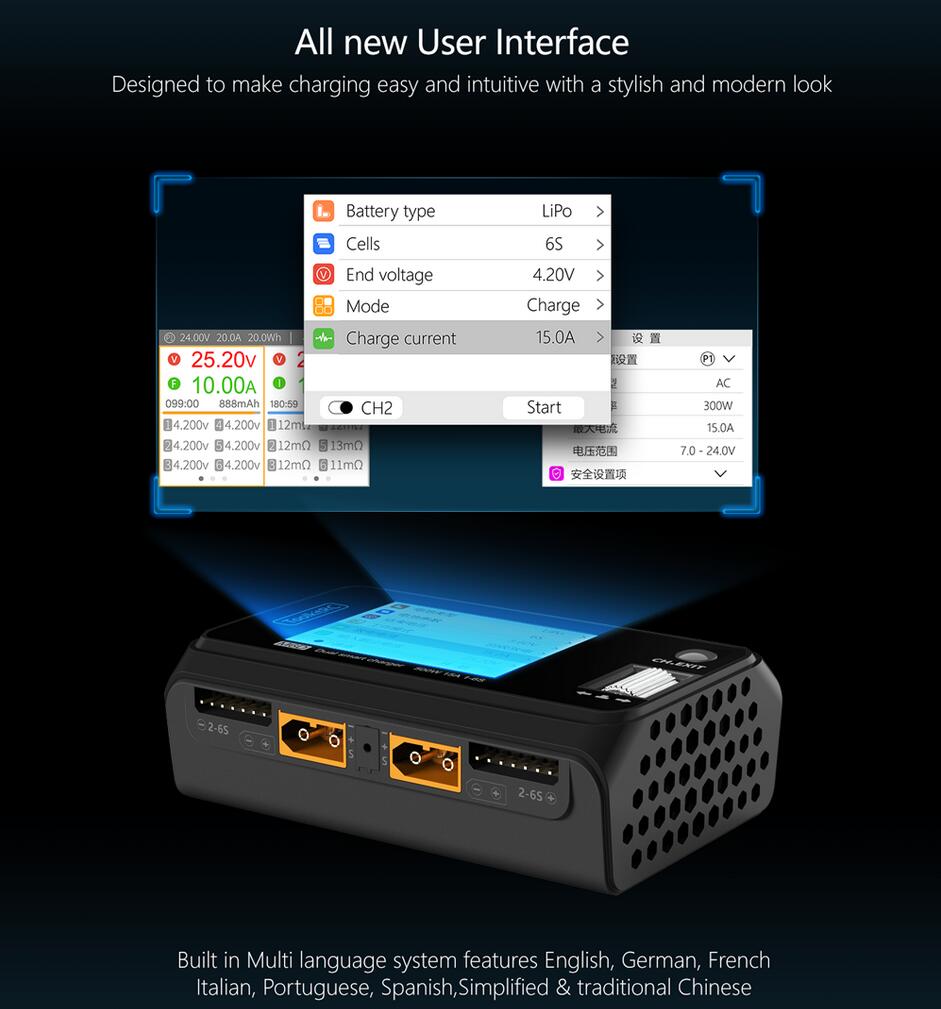 ToolkitRC M6D 500W 15A DC Dual Channel MINI Smart Charger Discharger with Power Supply For 1-6S ...