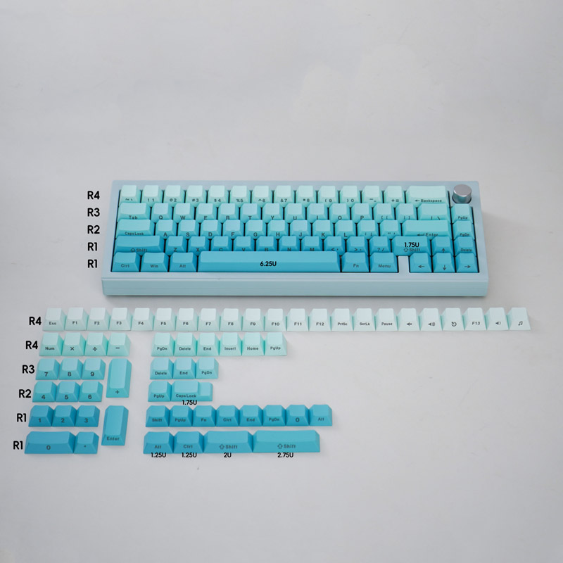 GMK Gradient cyan front/side engraved 125-key PBT keycaps DYE ...