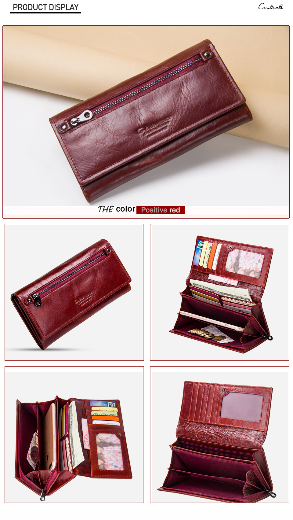 CONTATC'S Women's Genuine Leather Long Wallet Brand Design Small Purse ...