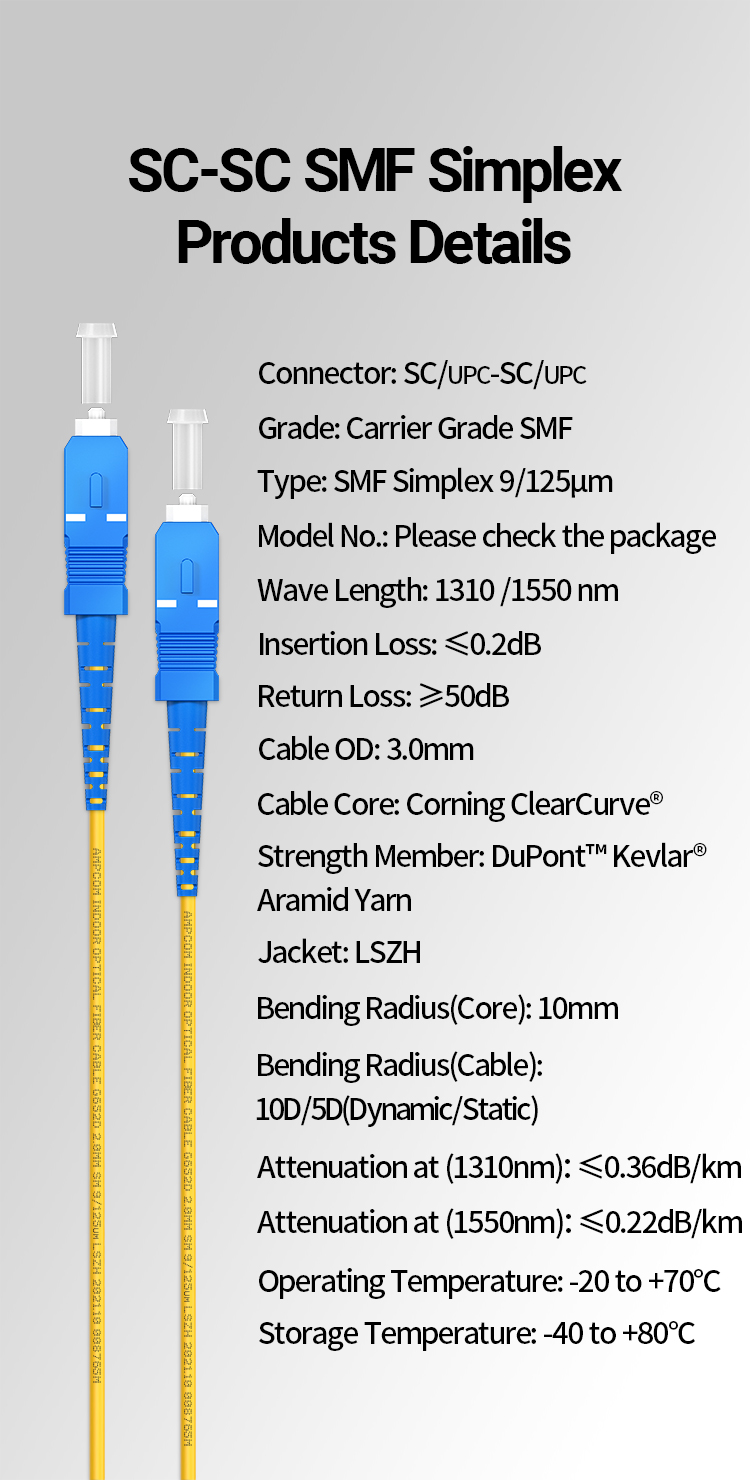 AMPCOM SC-SC Single Mode Fiber Optic Patch Cable, 9/125, Simplex, UPC, Customizable | Shopee ...