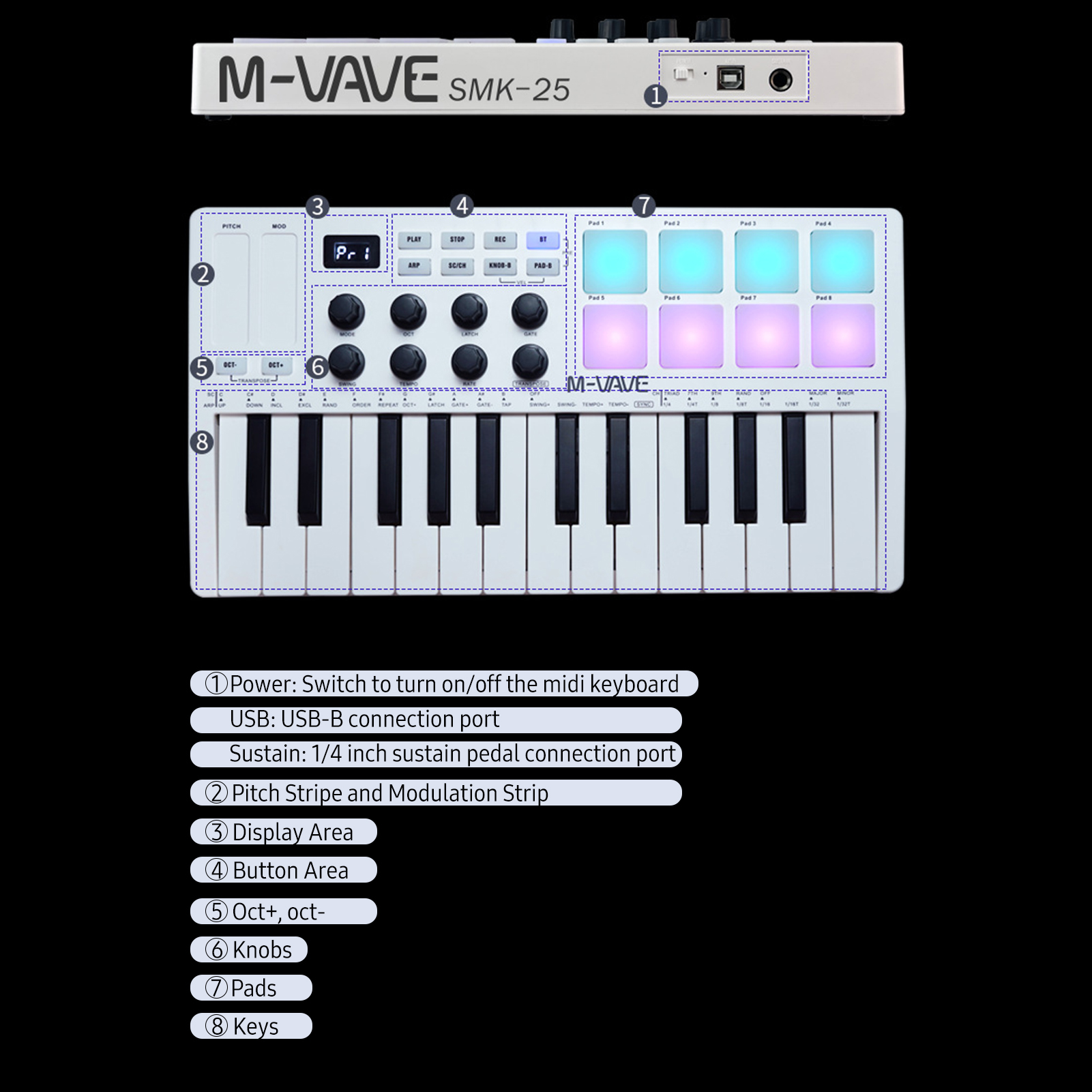 [COD] M-VAVE 25-Key MIDI Control Keyboard Mini Portable USB Keyboard MIDI Controller with 25 ...