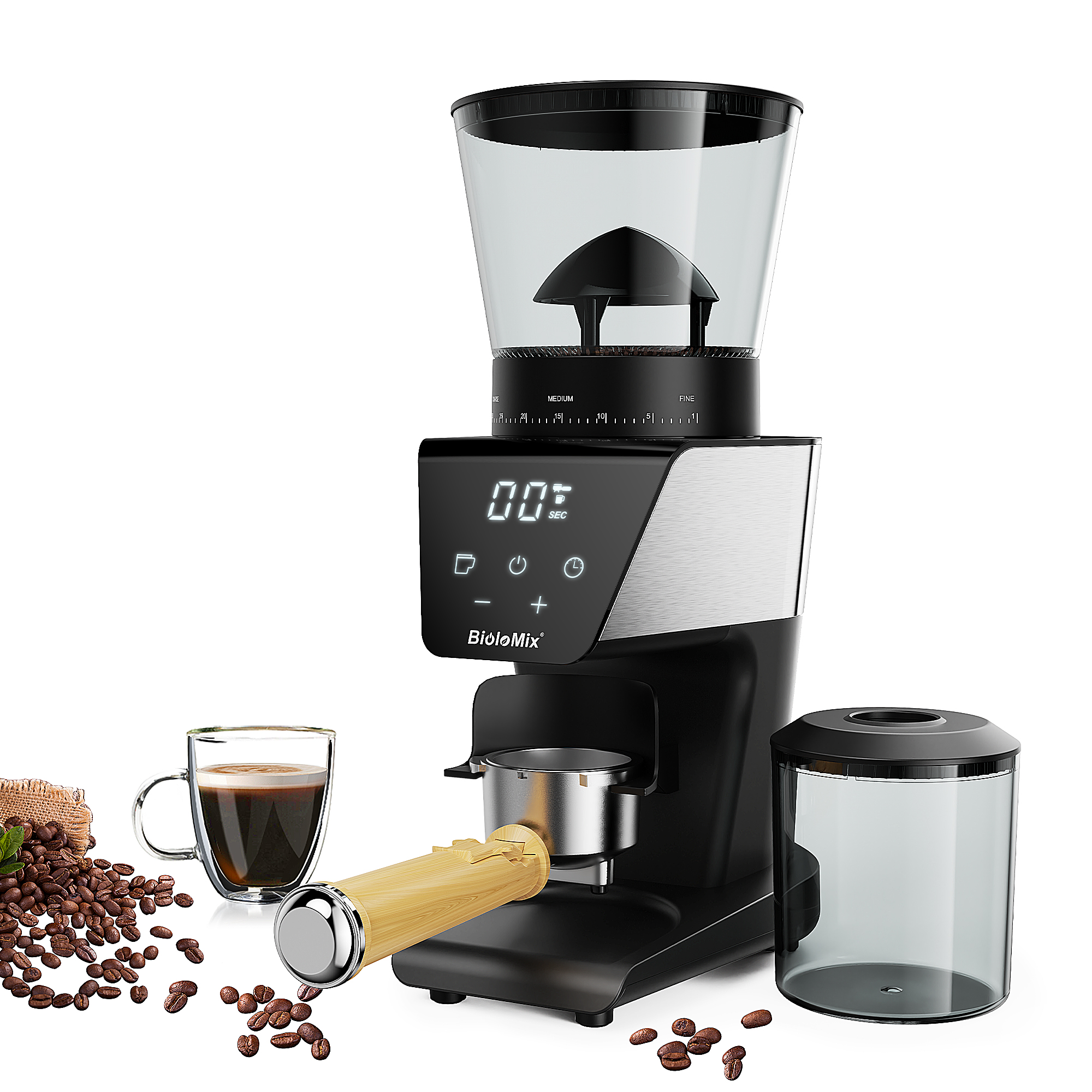 Biolomix Conical Burr Coffee Grinder with Digital Timer Display ...