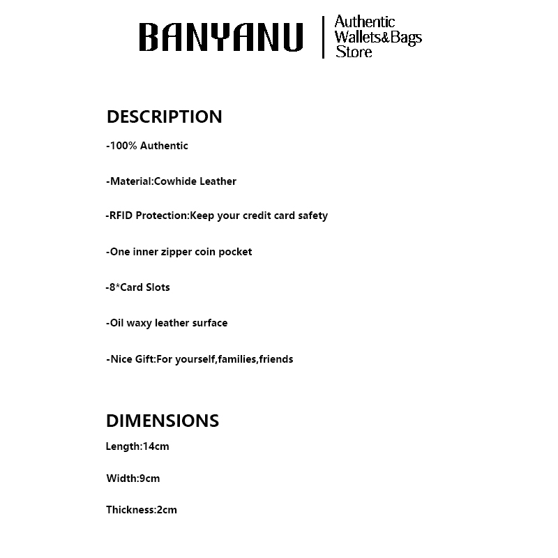 BANYANU RFID Protection Card Holder Coin Purse Women Cow Genuine ...