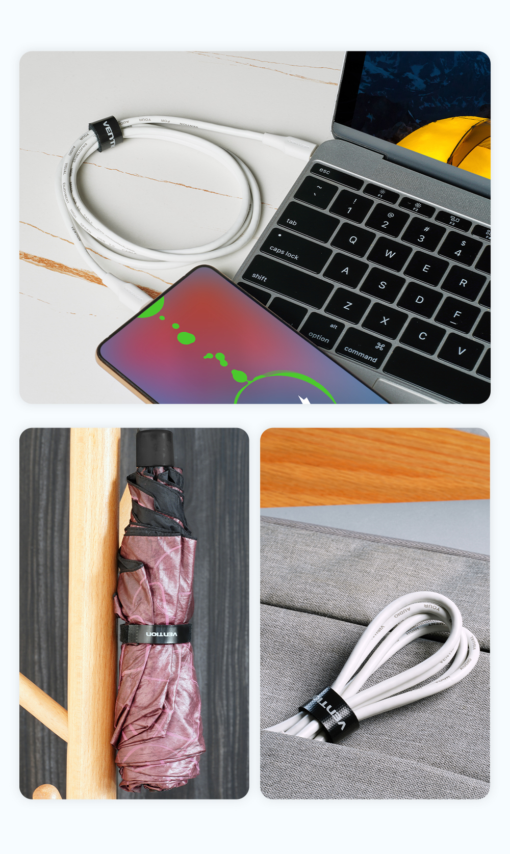 Vention 120-180mmTearable Velcro straps Cable Organizer Self Adhesive ...