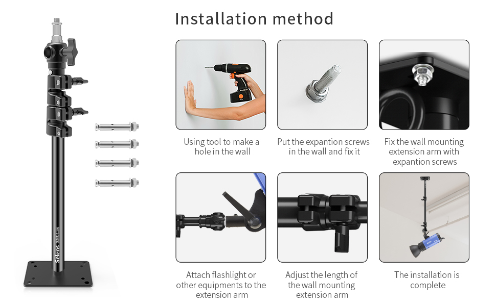 Selens Photography Studio Wall Ceiling Mount Stand Overhead with 1/4" 3 ...