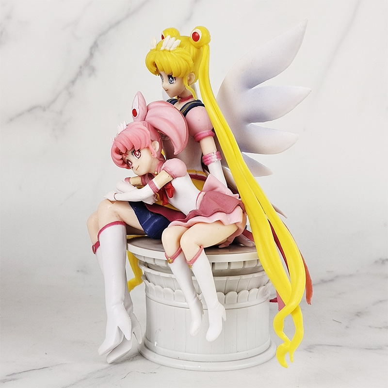 14cm Anime Sailor Moon Action Figure Tsukino Usagi Chibiusa Figurines ...