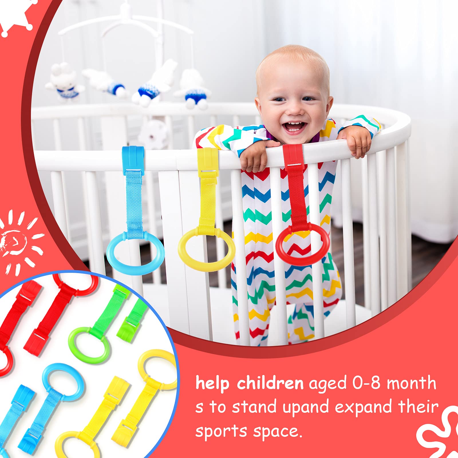 4/8/12pcs Baby Crib Pull Rings Walking Training Baby Stand up Ring ...