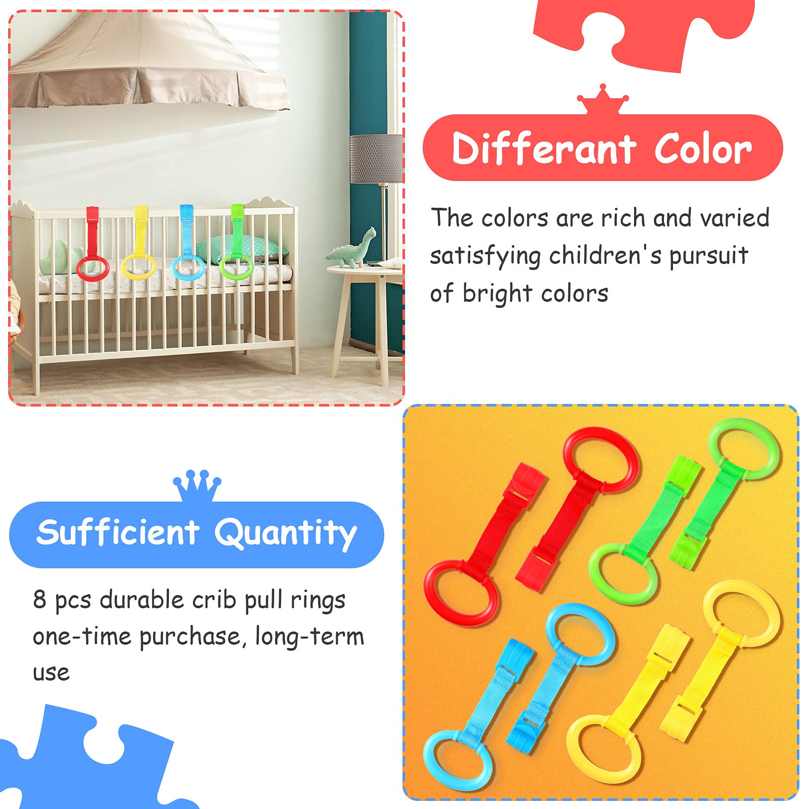 4/8/12pcs Baby Crib Pull Rings Walking Training Baby Stand up Ring ...