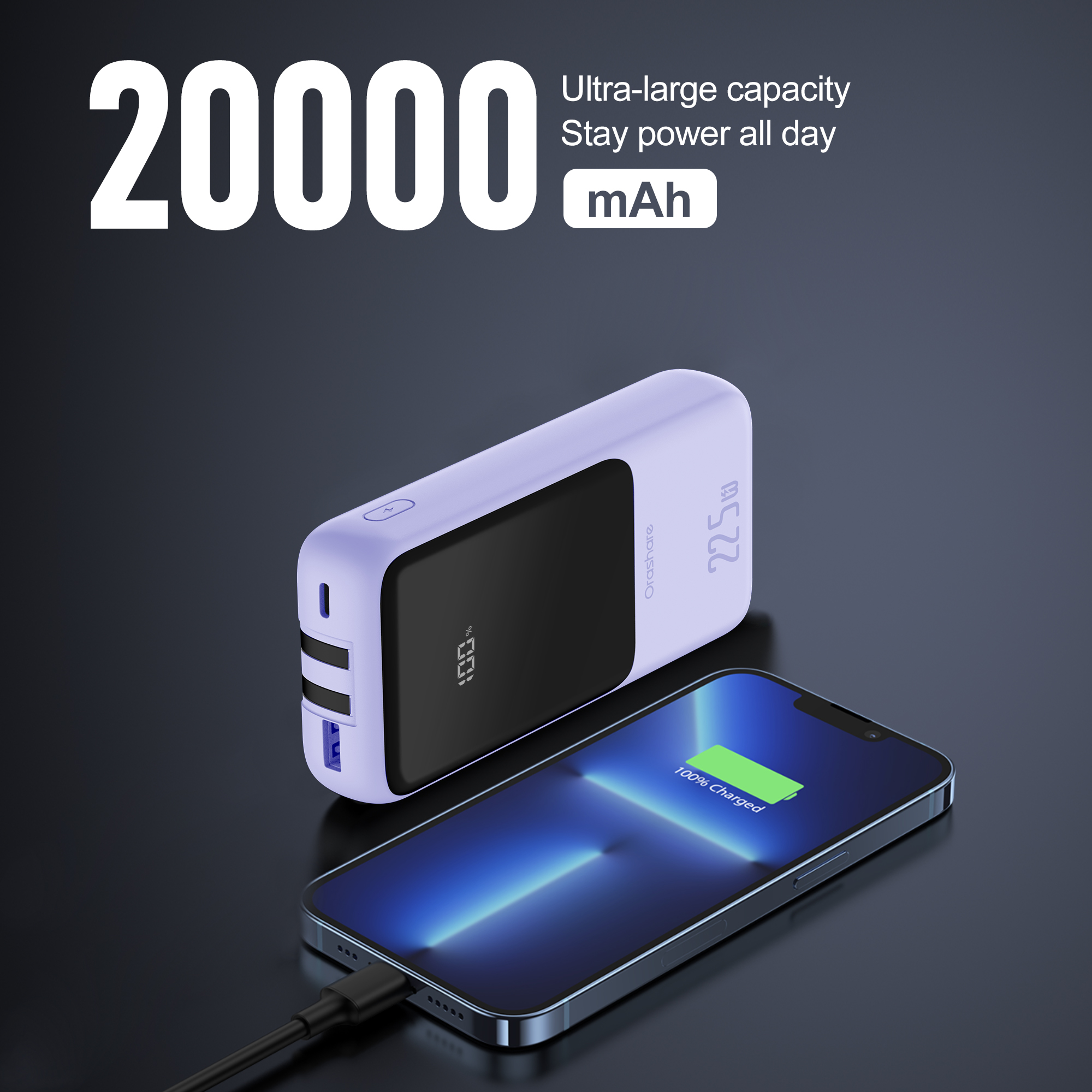 Orashare OH20Pro 20000mAh Powerbank Built-in Cable 22.5W Fast Charge ...