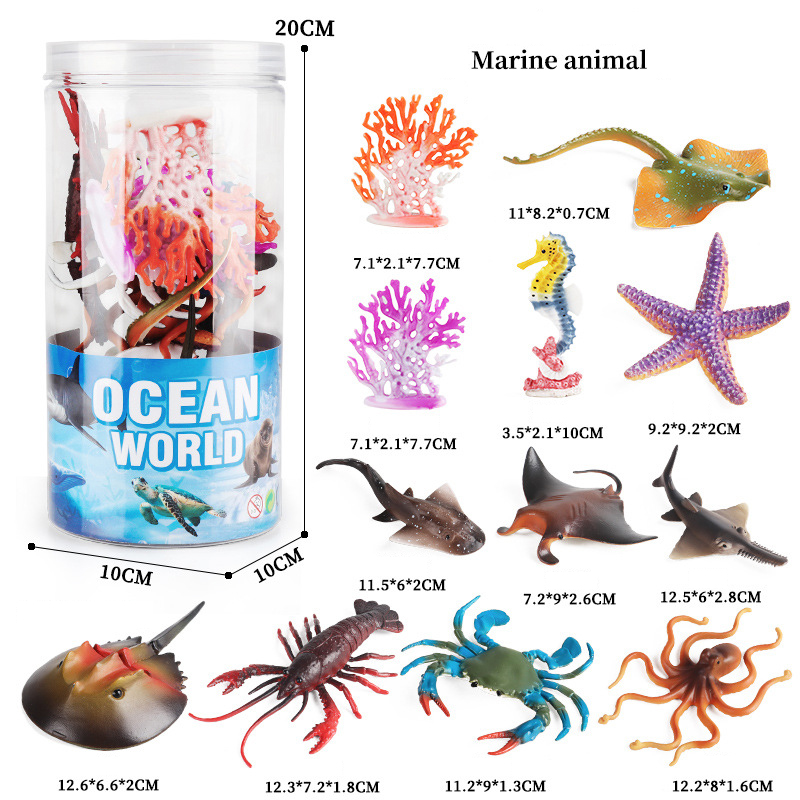 marine animals seahorse lobster octopus starfish crab set model Set ...