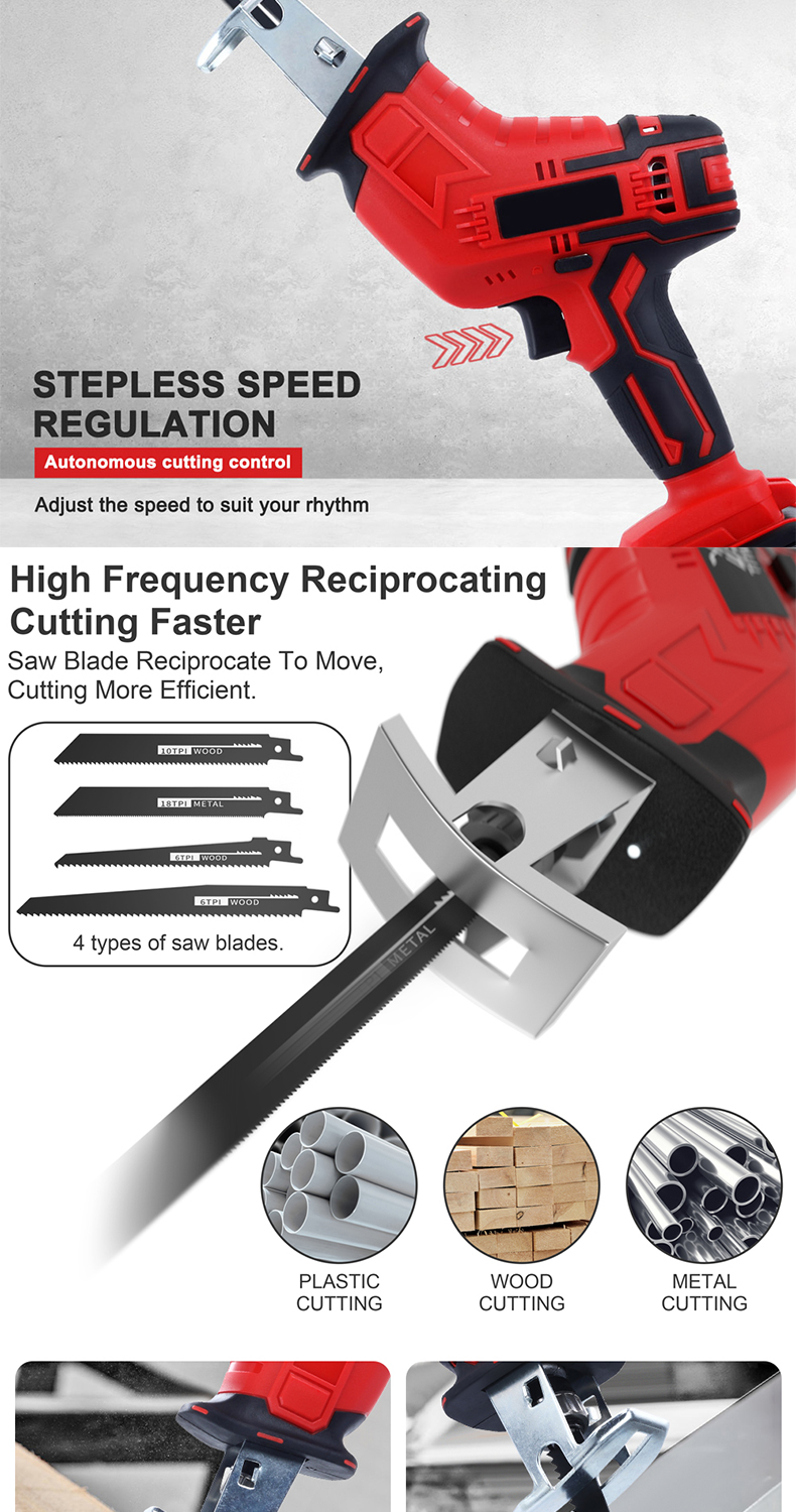 MIDOO Cordless Reciprocating Saw Electric Metal Cutting Wood Tool ...