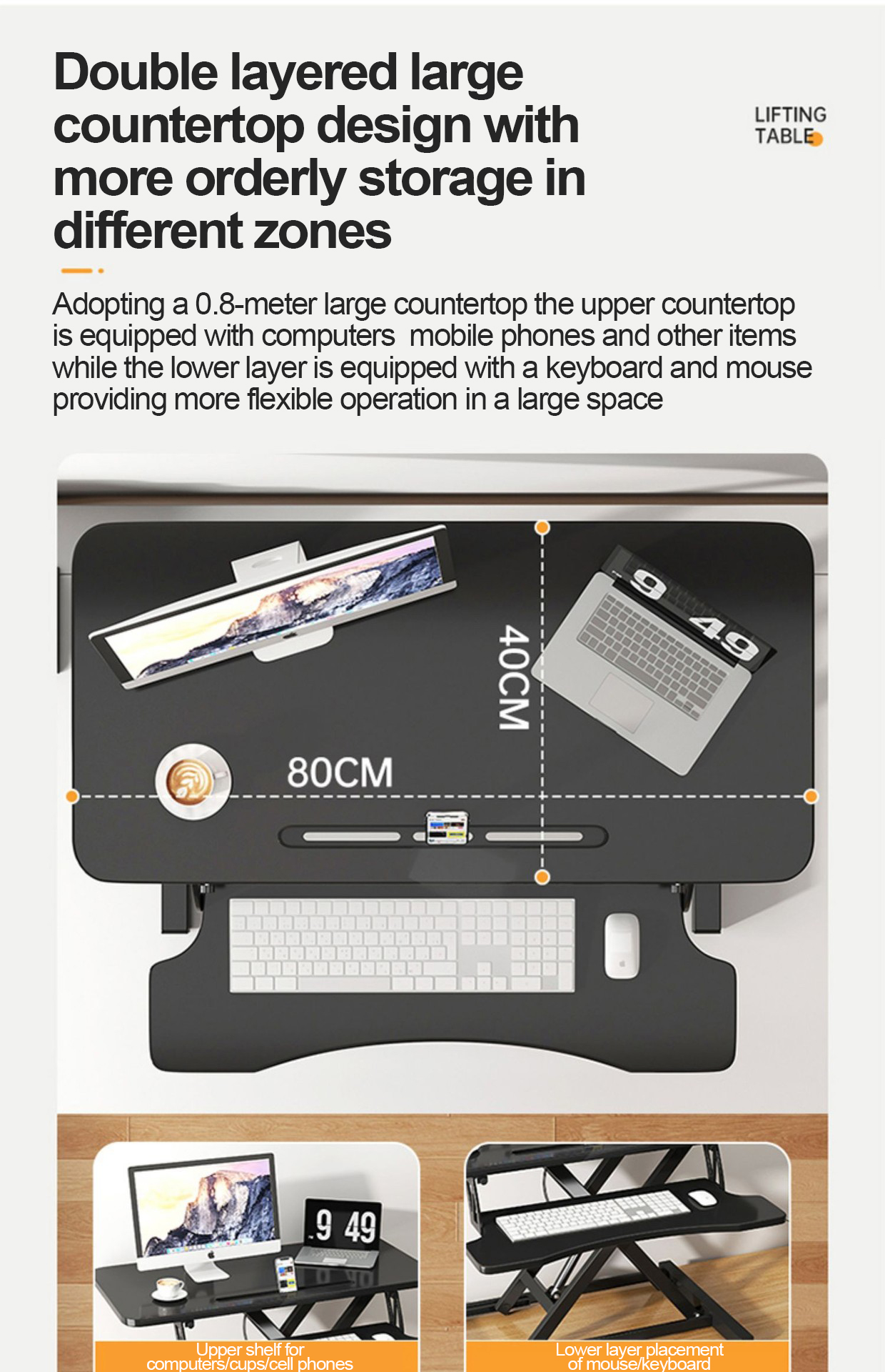 BAIERDI Desk Lift 32 in. Standing Workstation Promise Lift Desk with ...