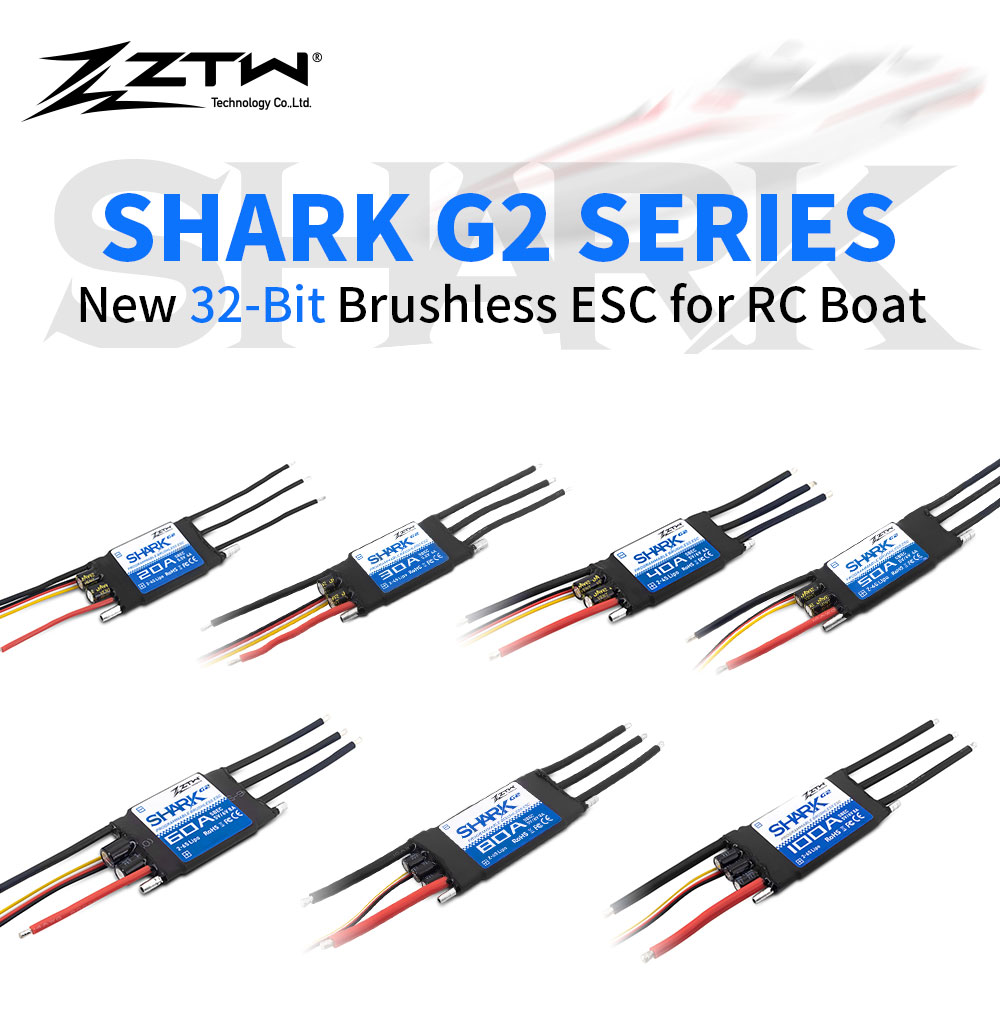 ZTW 32-Bit ESC Shark G2 20A/30A/40A/50A/60A/80A/100A 2-6S SBEC 5V/6V 8A Brushless Speed Control ...