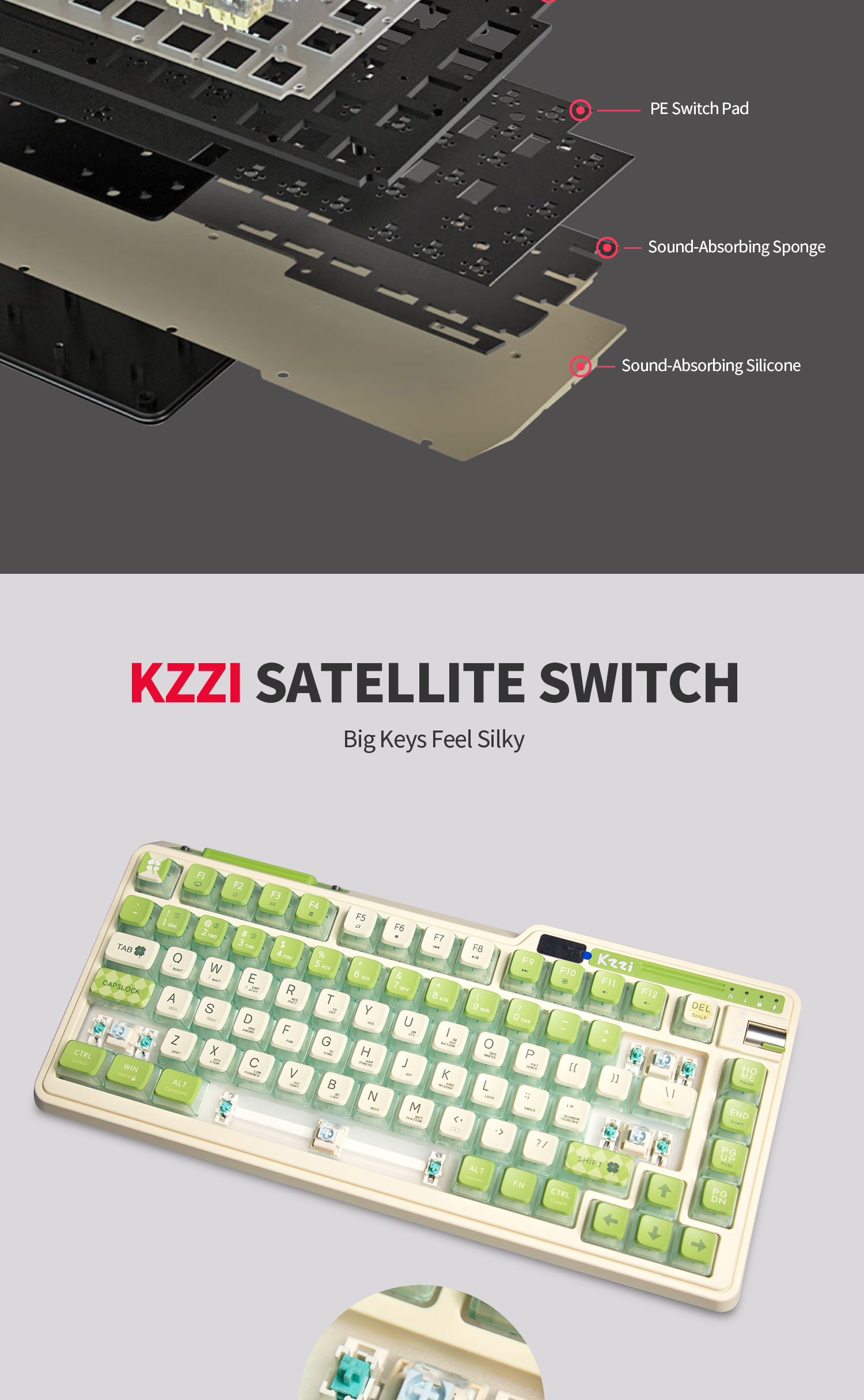KZZI Kezhi K75 Pro+ Sakura Pink Wireless Three-Mode Mechanical Keyboard ...