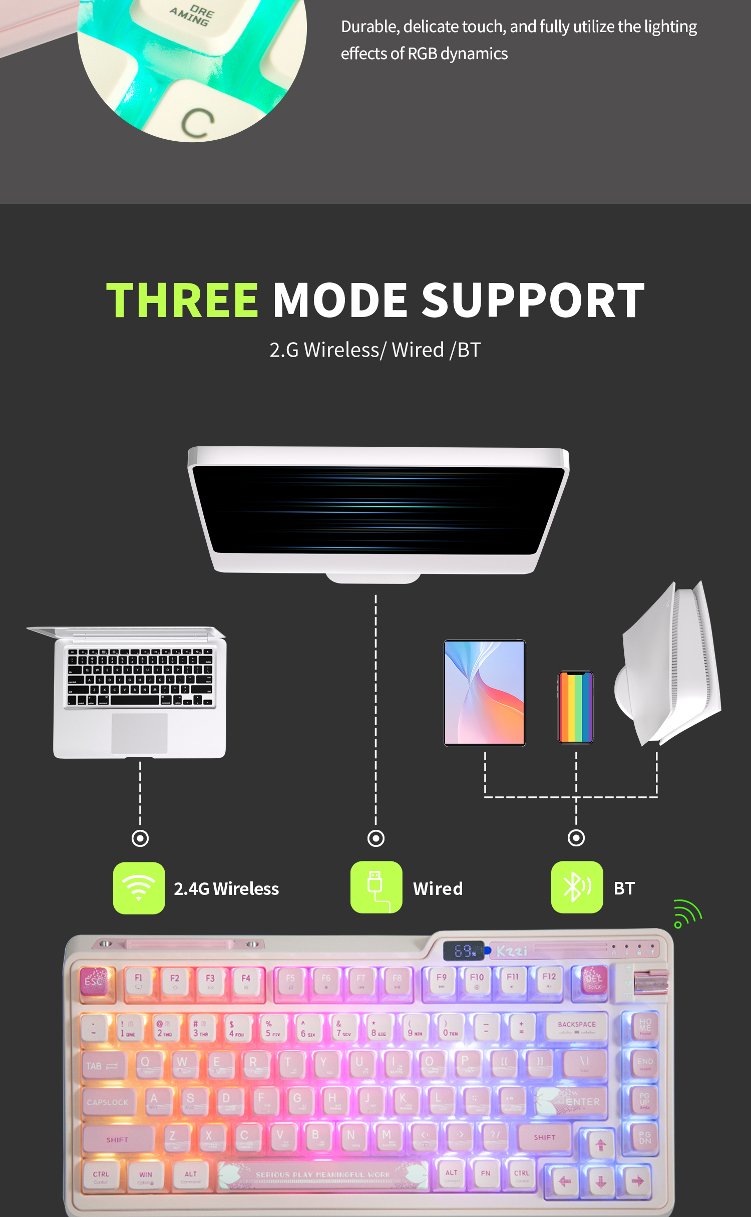 KZZI Kezhi K75 Pro+ Sakura Pink Wireless Three-Mode Mechanical Keyboard ...