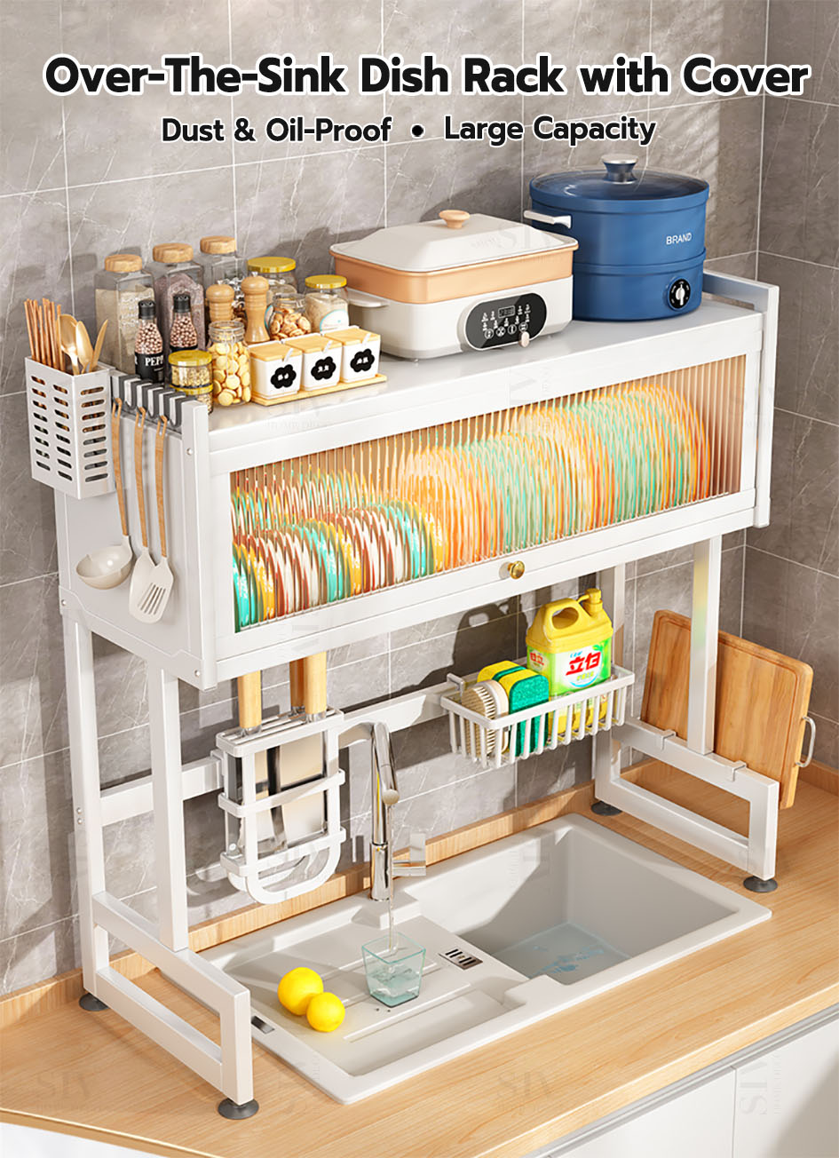 Uliance Dish Rack With Cover Dish Cabinet Dish Drainer Dish Drying Rack ...