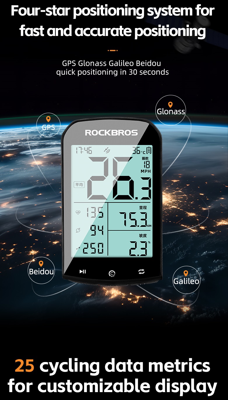 ROCKBROS Bike Computer Speedometer M1 GPS Wireless Road Bike Mtb Speed ...