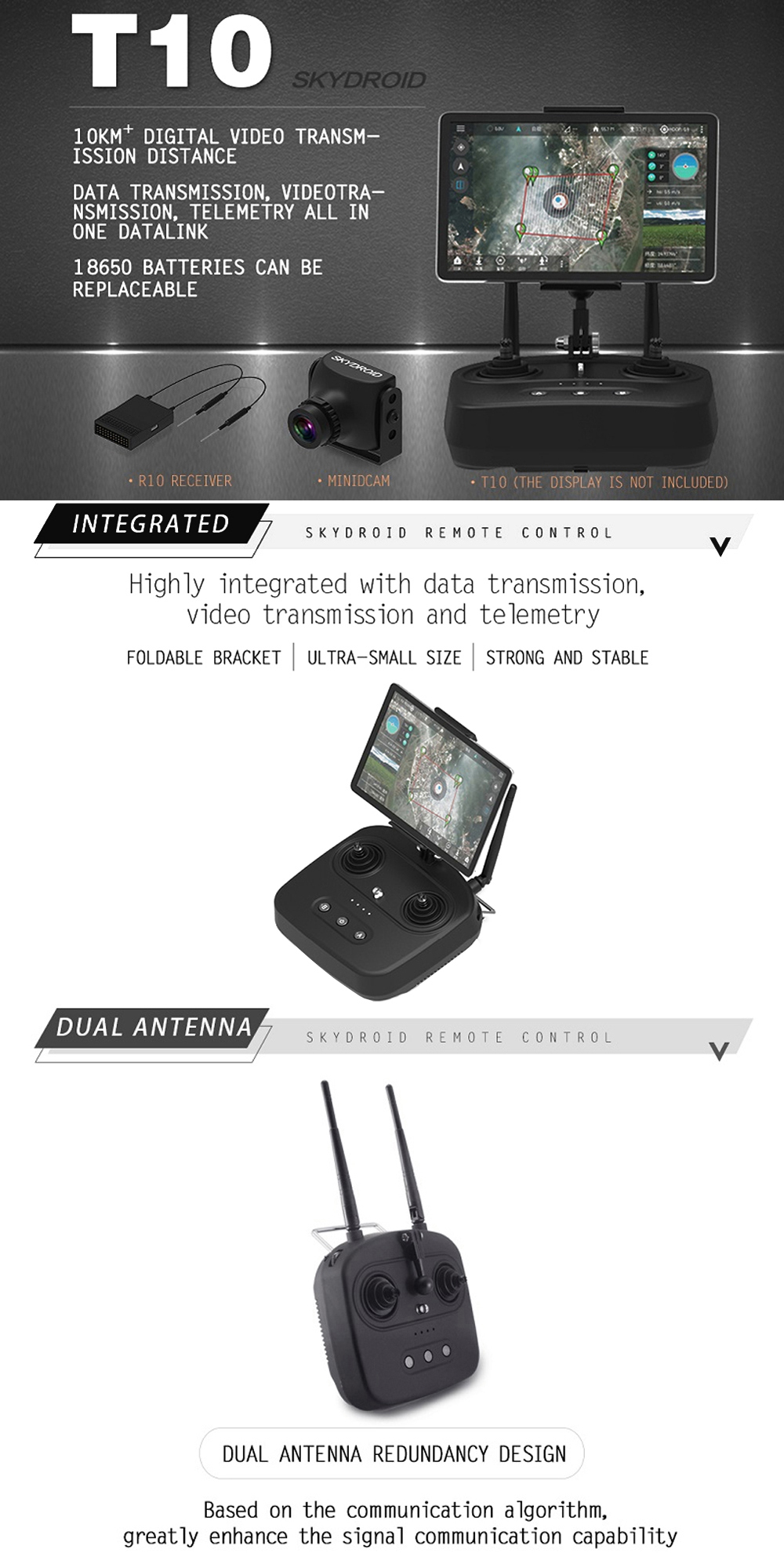 Skydroid T10 10CH 2.4GHZ FHSS Remote Control R10 Receiver PFV Camera ...