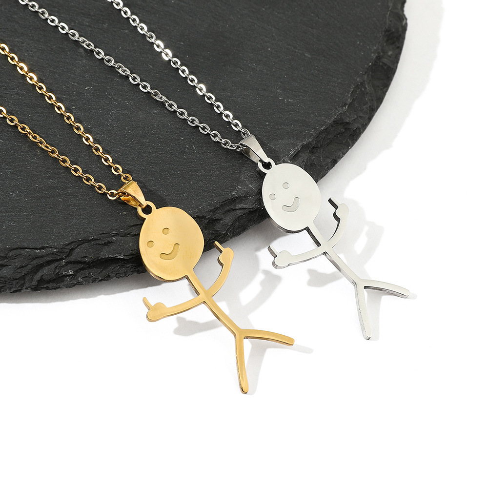 New Trend Fxck You Doodle Necklace Titanium Steel Middle Finger ...