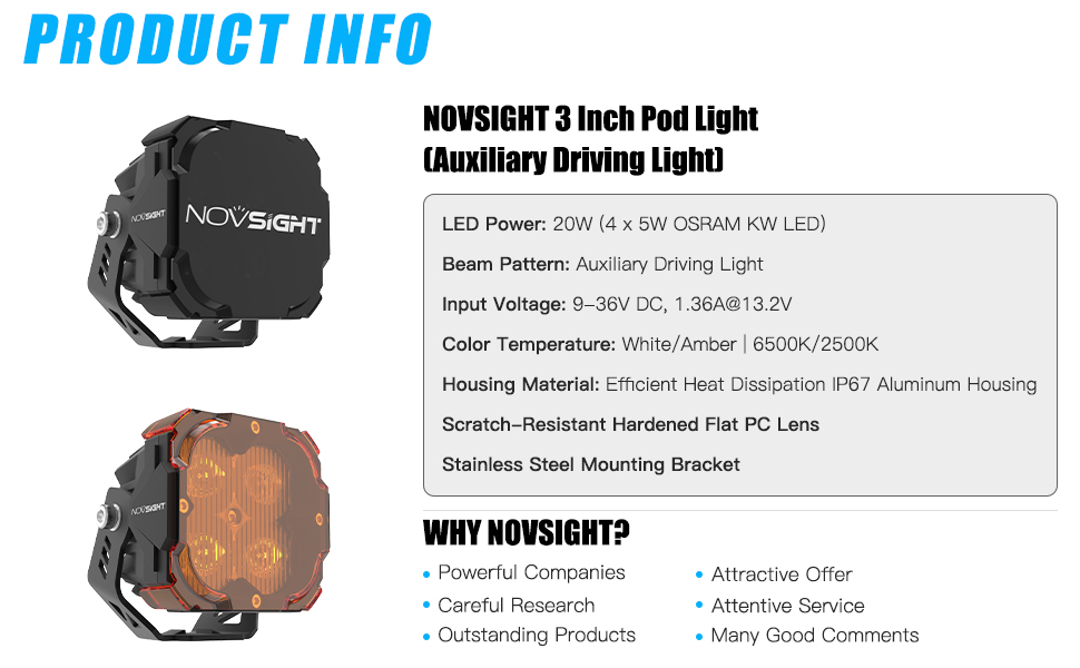 Novsight All Weather WL1 3 Inch Cube LED Shade Off Road Auxiliary ...