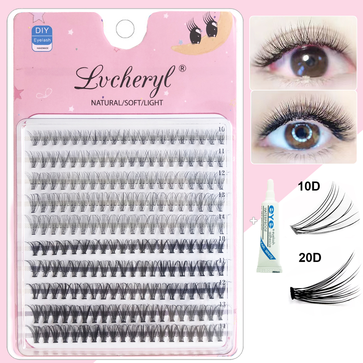 Lvcheryl 200 Pcs Cluster Lashes, 10D/20D/30D/40D Eyelash Extension Set ...