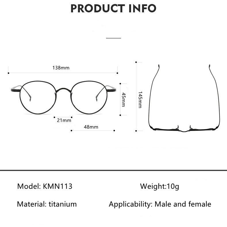 2022 New Style Japanese Nostalgic Vintage Small Oval Glasses Frame Ultra-Light Pure Titanium ...